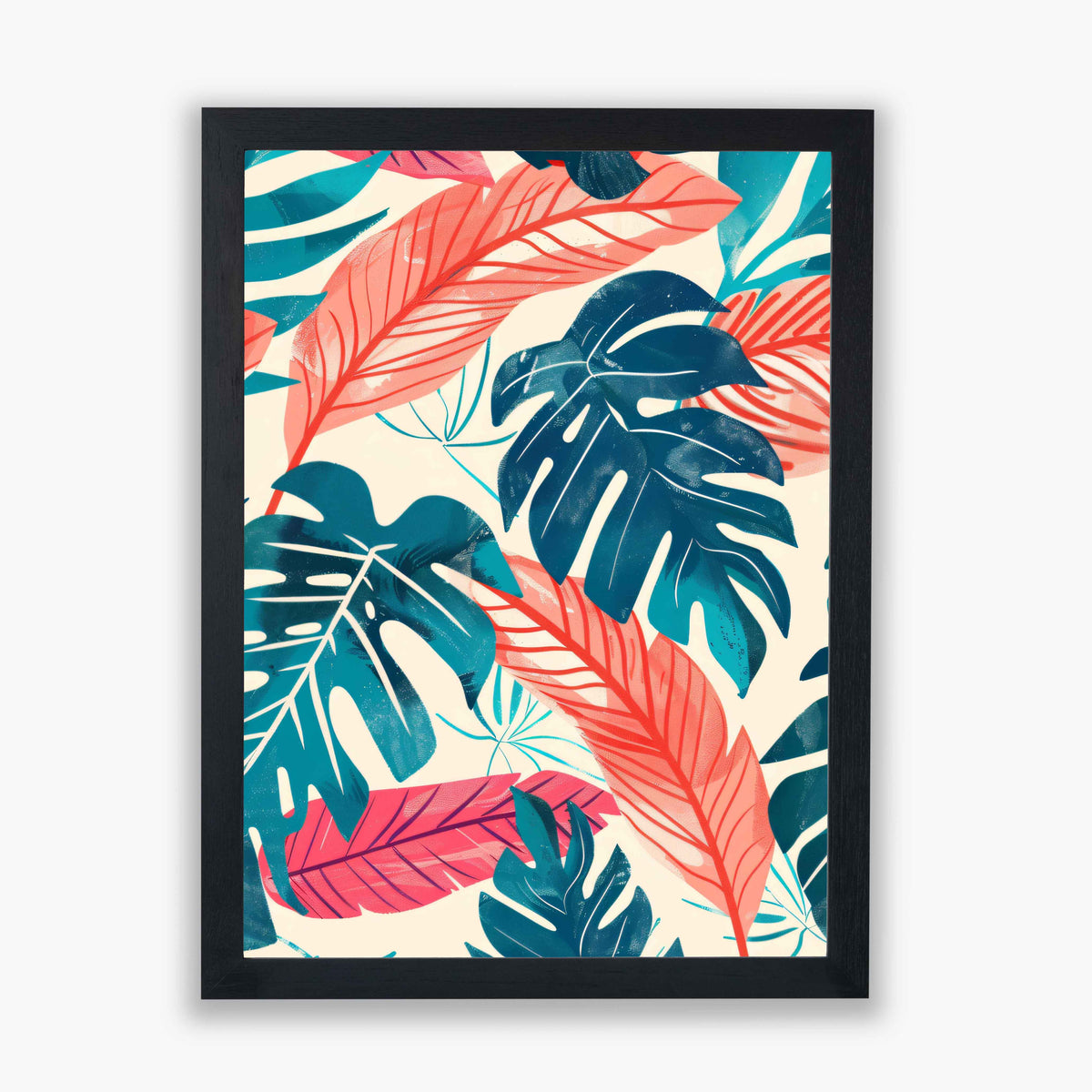 Electric Botanicals – Sunset Leaves – Coral and Teal Monstera on Cream ...