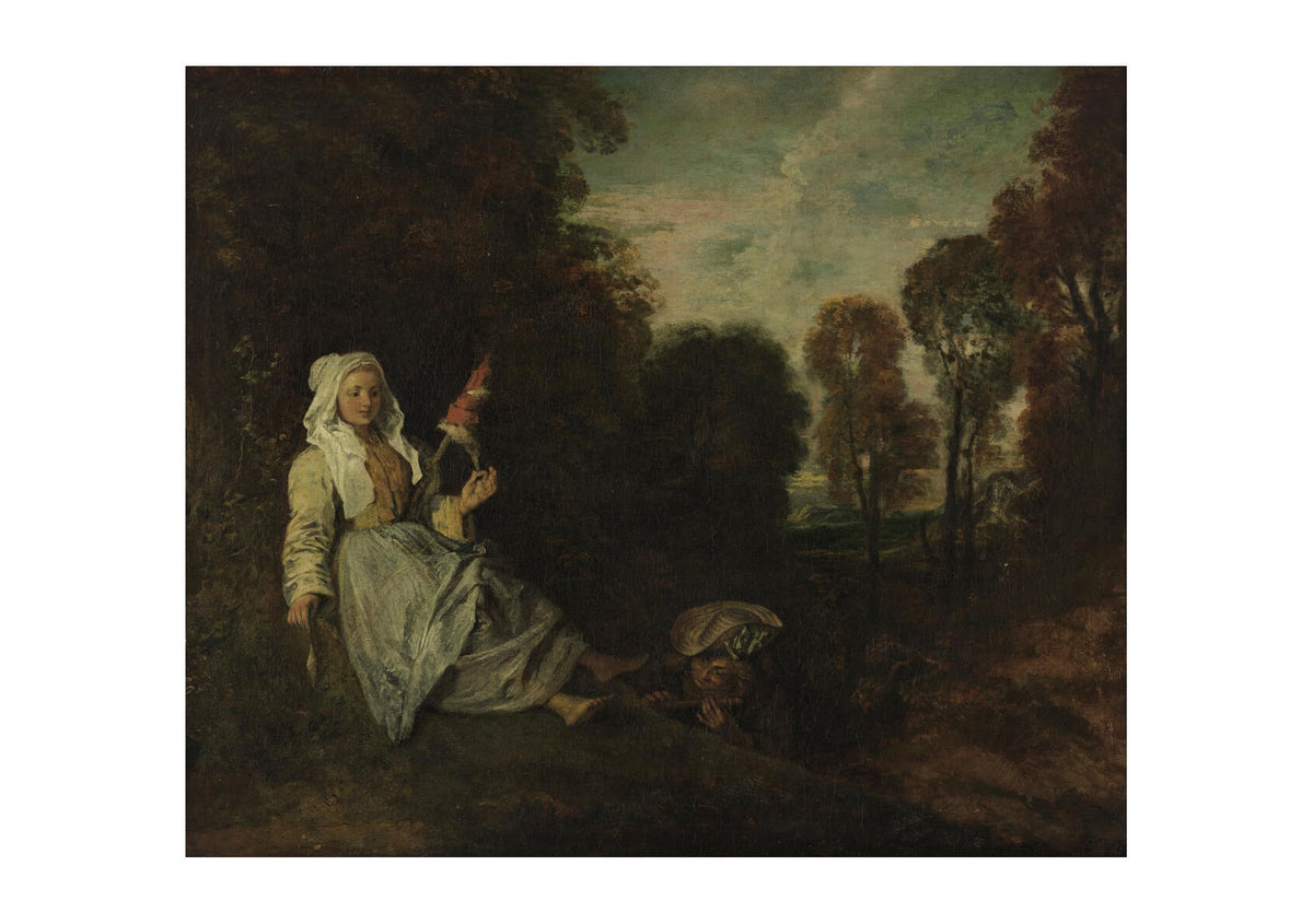 Jean Antoine Watteau - Evening Landscape With Spinner — Spiffing Prints