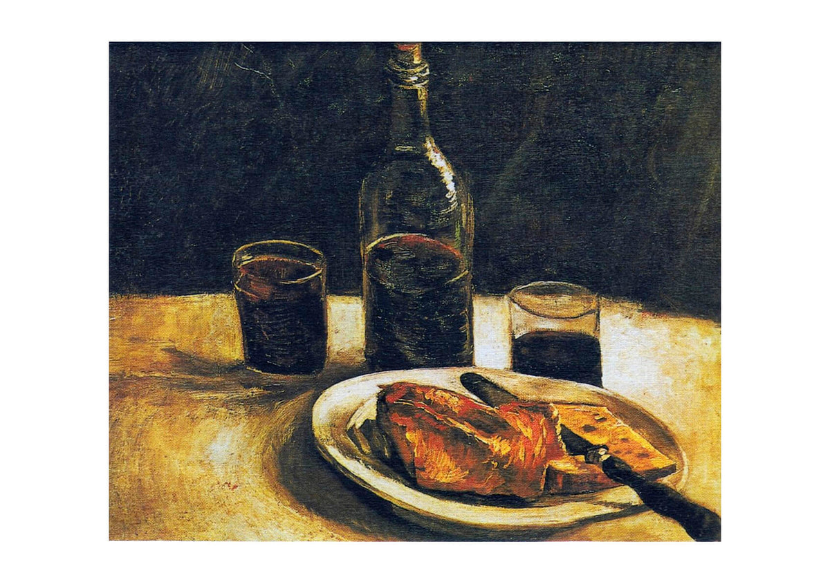 Vincent Van Gogh - Still Life with Bottle, Two Glasses, Cheese Bread ...